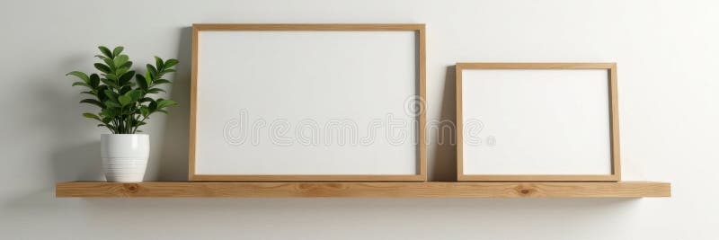 Wooden Floating Shelves with Empty Picture Frames, Display, Texture ...