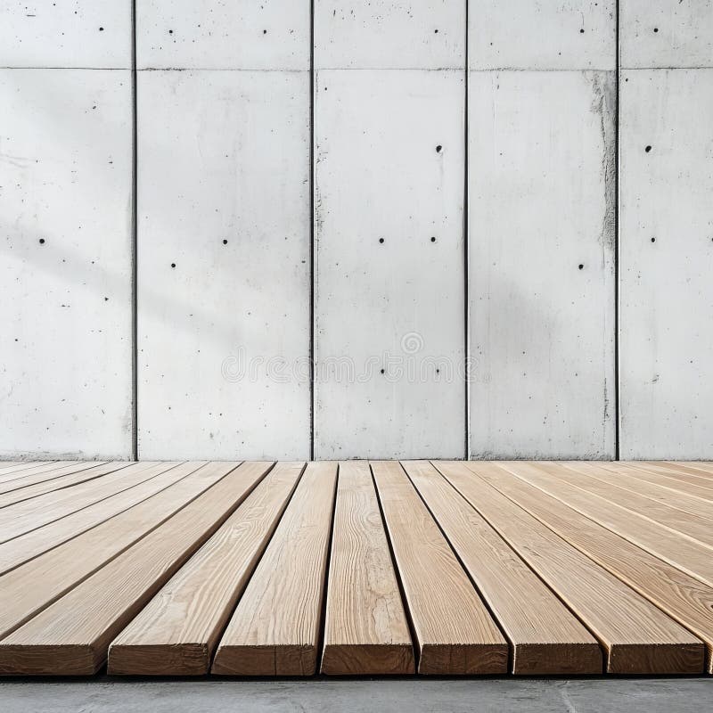 Wooden Floor on the Background of the Concrete Wall. 3d Rendering Stock ...
