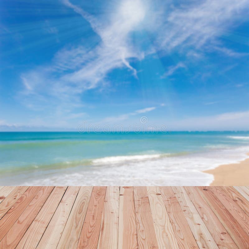 Wooden Floor with Beautiful Blue Sky Scenery for Background. Stock ...