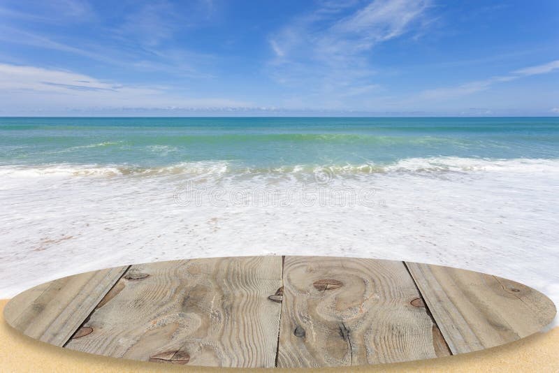 Wooden Floor with Beautiful Blue Sky Scenery for Background. Stock ...