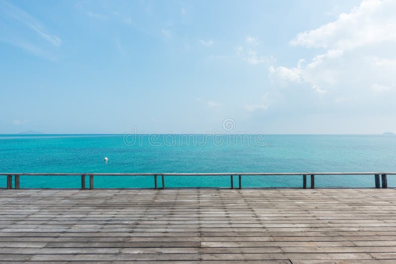 Wooden Floor with Beautiful Ocean Stock Photo - Image of cloud, relax ...