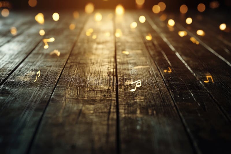 A Wooden Floor with Musical Notes and Symbols Stock Illustration ...