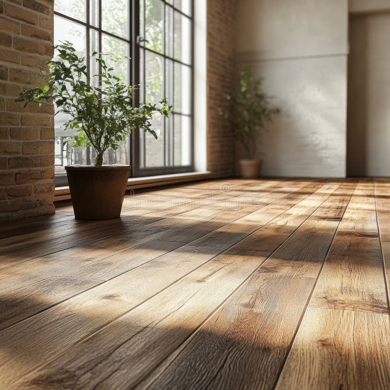 Wooden Floor with a Plant in a Pot. 3d Rendering Stock Illustration ...