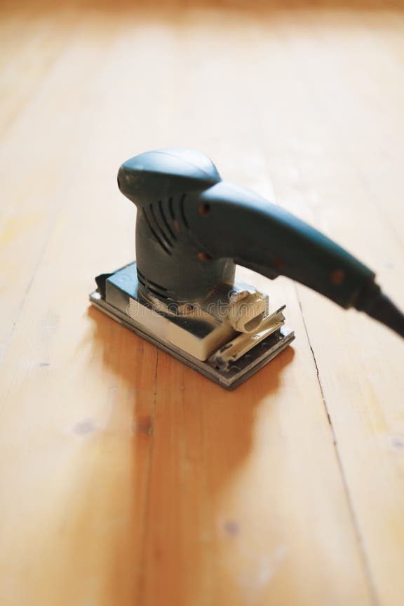 Wooden Floor Sanding with Flat Sander Tool Stock Photo - Image of ...