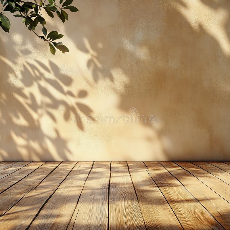 Wooden Floor with Shadow of a Tree on the Wall. 3D Rendering Stock ...