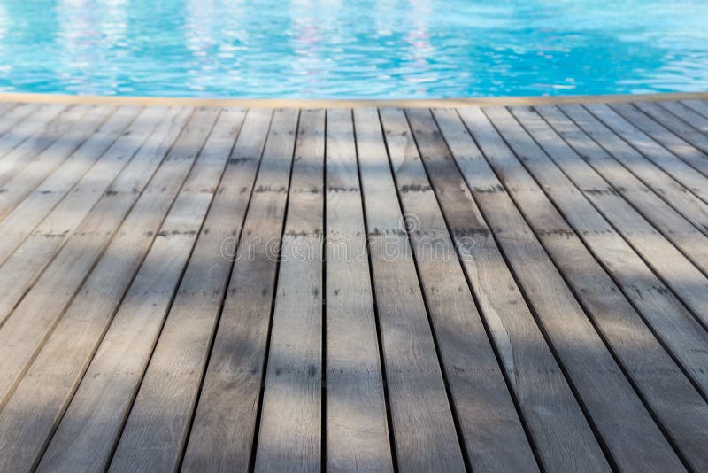 Wooden Floor beside Swimming Pool Stock Photo - Image of wooden ...