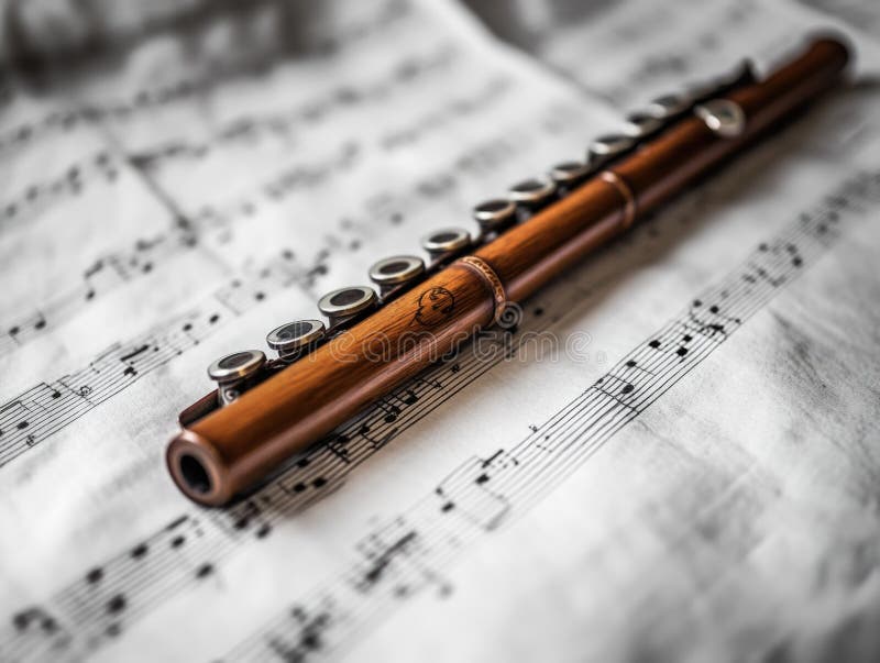Wooden Flute on Sheet Music Stock Photo - Image of wind, flute: 360971562
