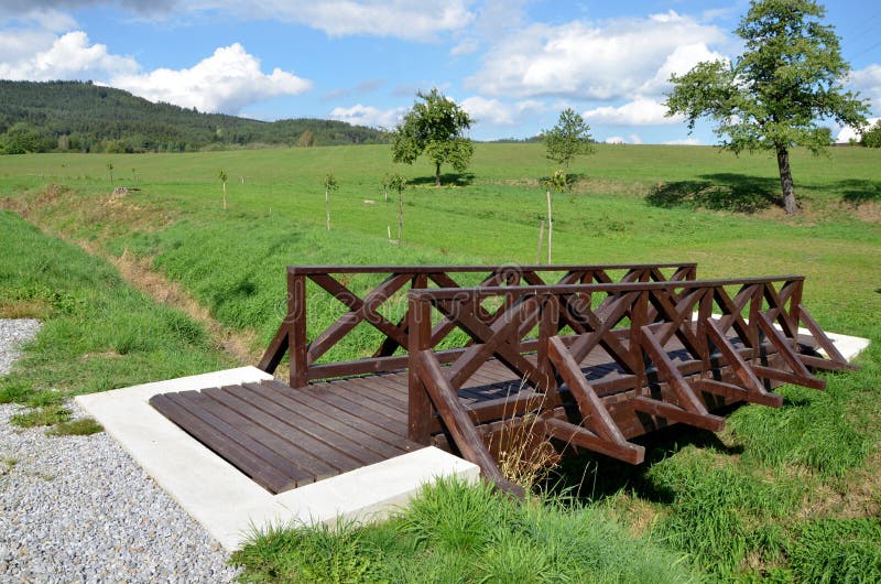 Wooden Footbridge Over Drain on the Meadow Stock Image - Image of tree ...