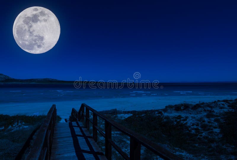 Wooden Footbridge with Supermoon Stock Image - Image of structure ...