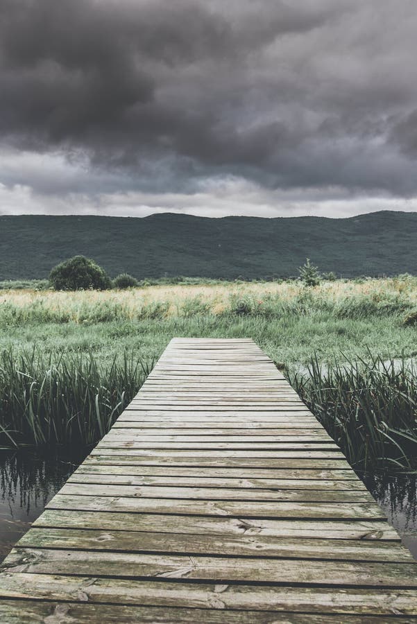 Footpath Bridge Over the River Stock Image - Image of away, moody ...