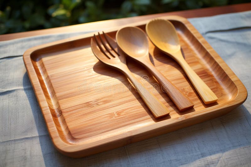 Wooden Fork and Spoon on Chopping Board, Rustic Kitchen Scene Stock ...