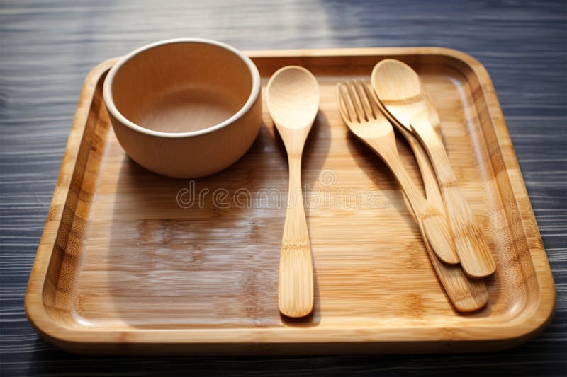 Wooden Fork and Spoon on Chopping Board, Rustic Kitchen Scene Stock ...