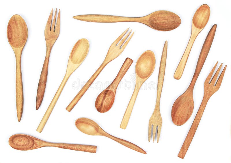 Wooden Fork and Spoon Natural Wood Stock Photo - Image of serve, tool ...