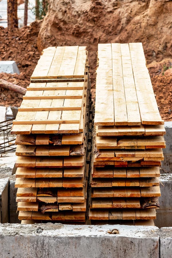 Wooden Formwork Boards Stacked at the Construction Site. Storage of ...