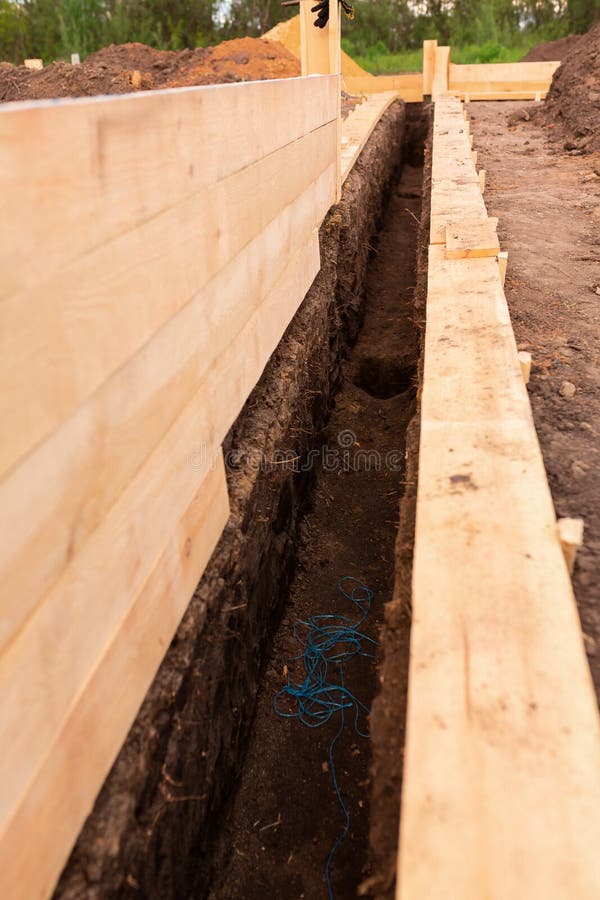 Wooden Formwork for New House Strip Foundation Stock Photo - Image of ...
