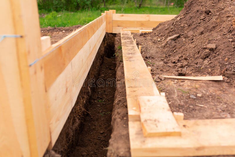 Wooden Formwork for New House Strip Foundation Stock Image - Image of ...