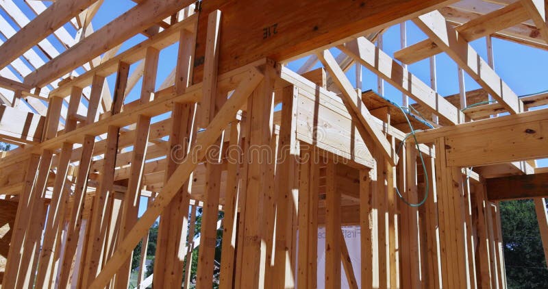 Wooden Frame Beam is Used for Framing during Construction of a New Home ...