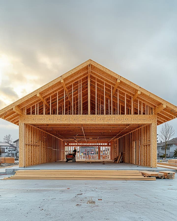 New Construction Framing with Worker Inside Stock Illustration ...