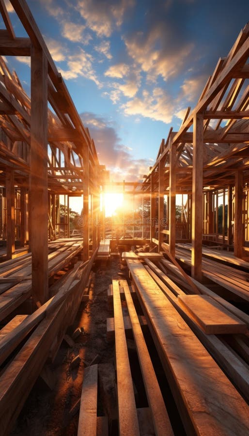 Wooden Frame for a Building Securing Beams at the Construction Site ...