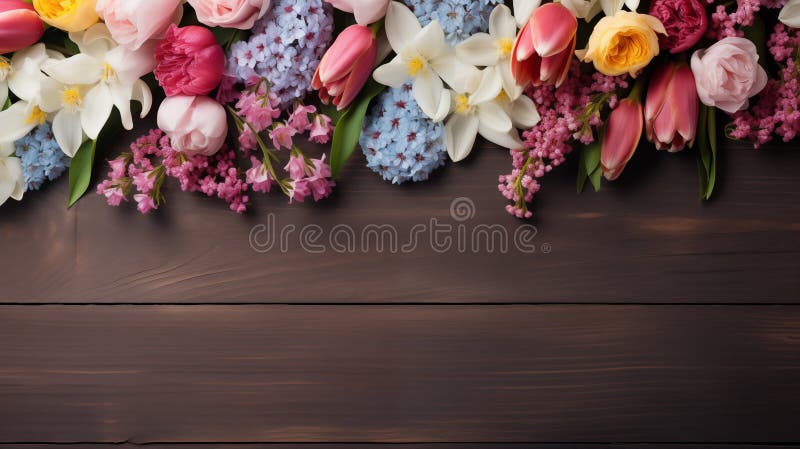 A Wooden Frame with a Bunch of Flowers in it Stock Illustration ...