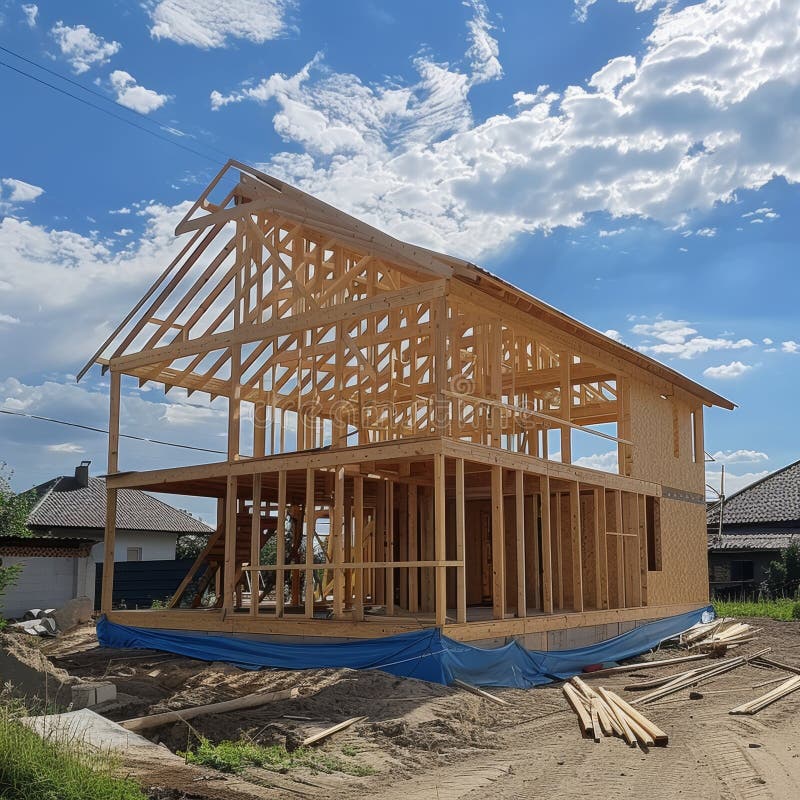 Wooden Frame Construction Truss, Post, and Beams in Progress for New ...
