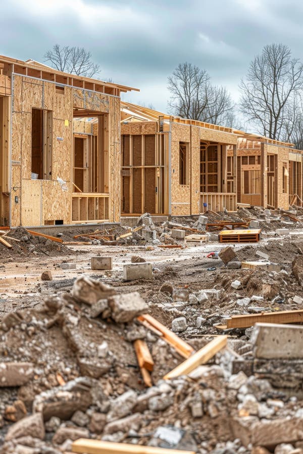 Wooden Frame Construction with Truss, Posts, and Beams for New House ...