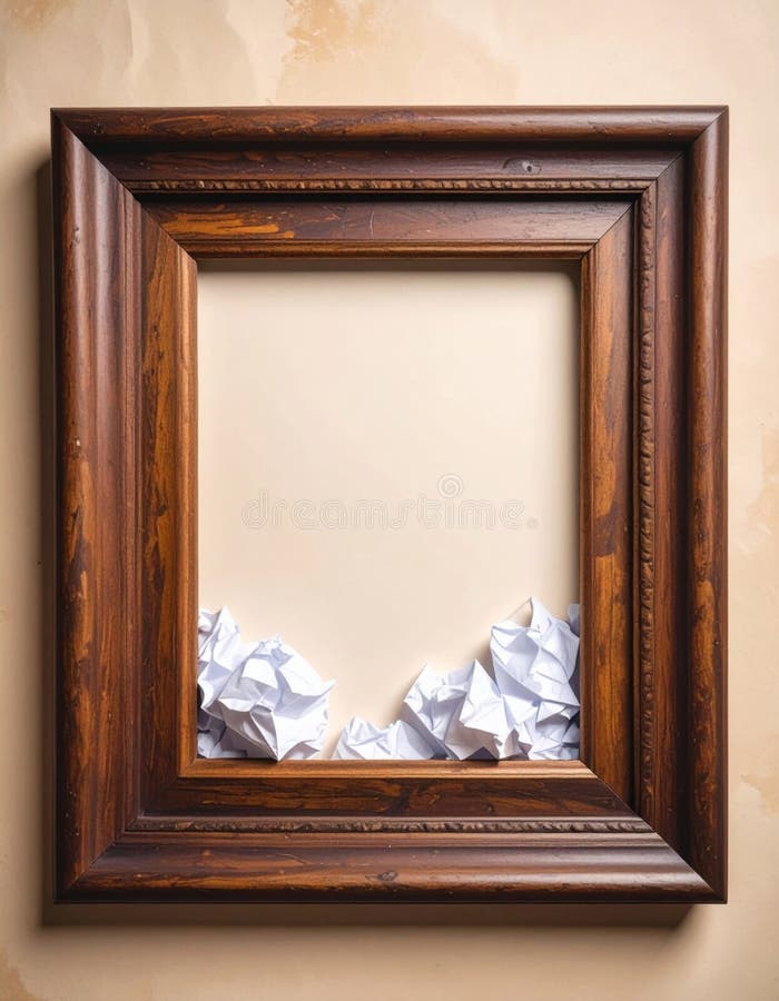 Wooden Frame with Crumpled Paper on Beige Background Stock Illustration ...