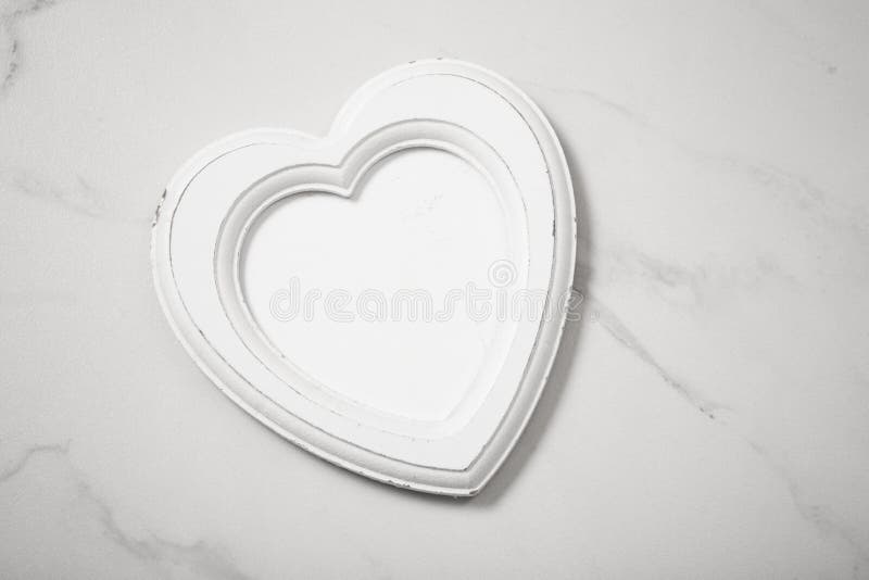 Wooden Frame in Form Heart on White Marble Background Stock Photo ...