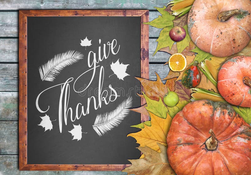 Wooden Frame and Fruits Give Thanks Stock Photo - Image of hipster ...
