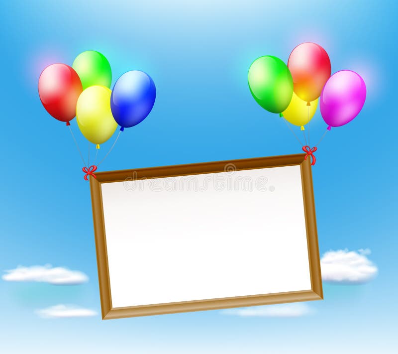 Wooden Frame Hanging on Balloons Stock Vector - Illustration of frame ...