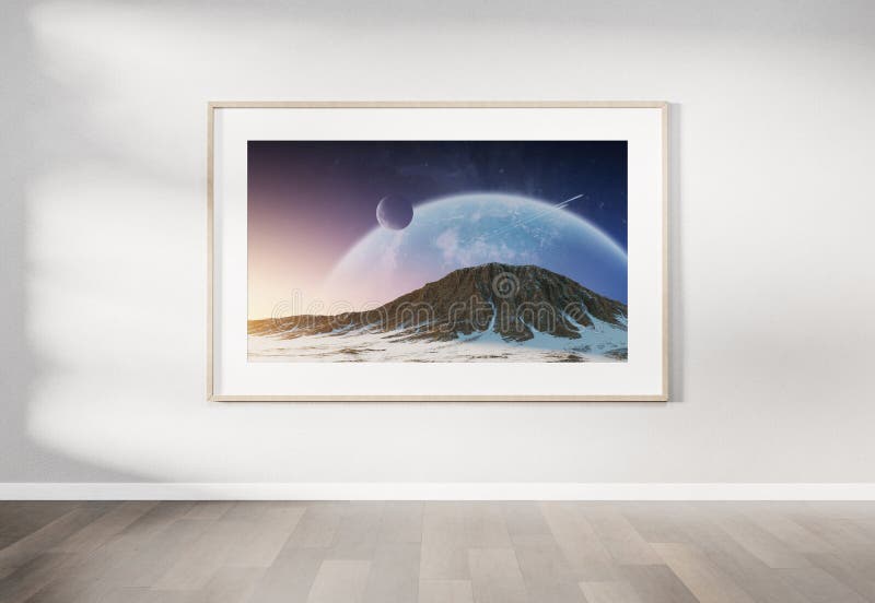 Wooden Frame Hanging on a Wall Mockup 3d Rendering Stock Illustration ...