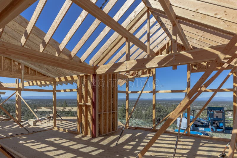 Wooden Frame House Built with Lumber with a View Stock Photo - Image of ...