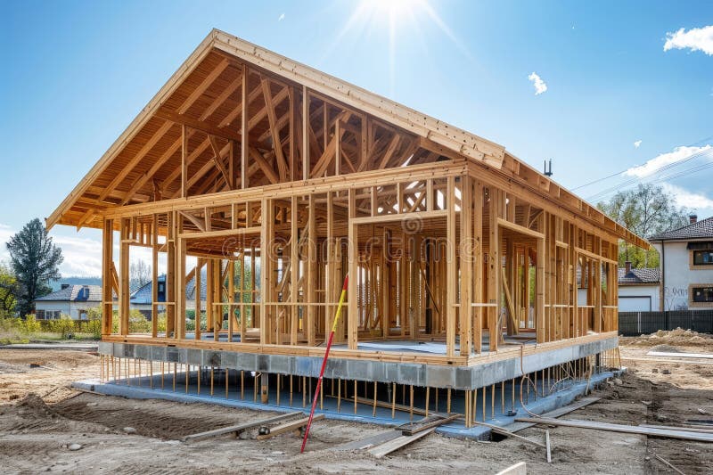 Wooden Frame of a House Under Construction Stock Image - Image of home ...