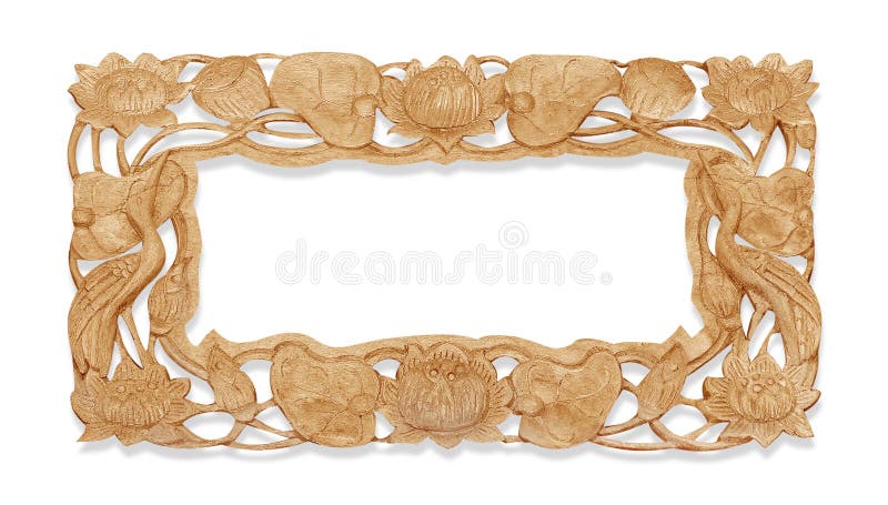The Wooden Frame, Pattern of Flower Carved on White Background Stock ...