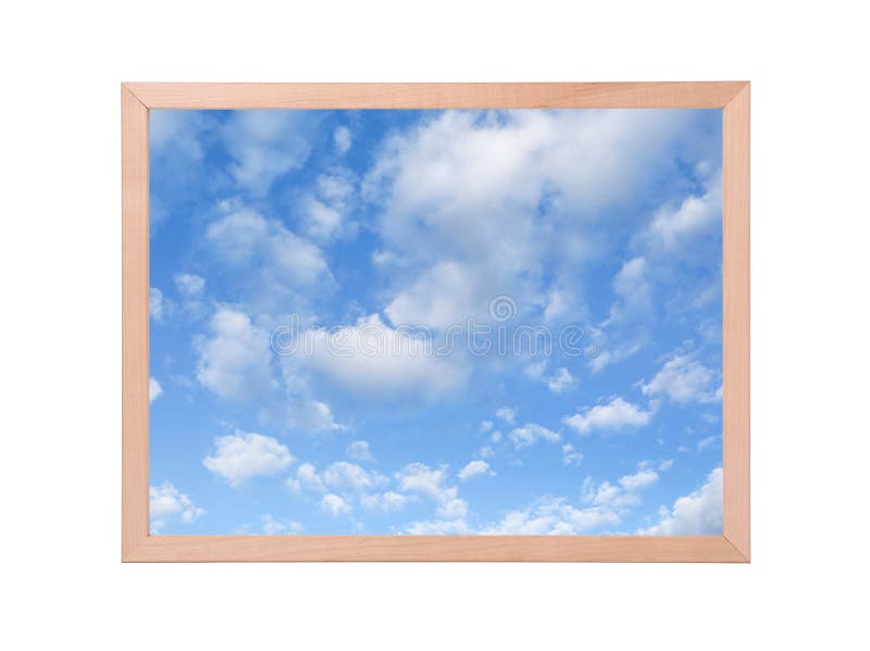 Wooden Frame with Photo of Beautiful Sky and Clouds Isolated on White ...