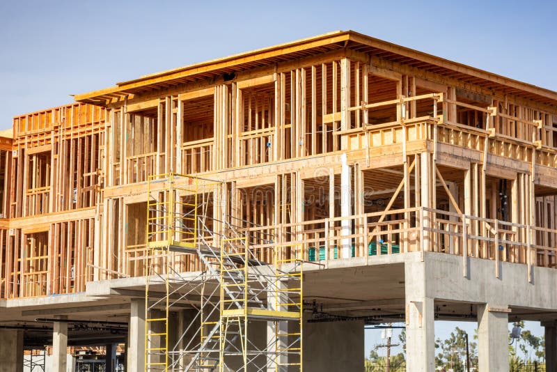 Wooden frame structure stock photo. Image of city, contractor - 156794188