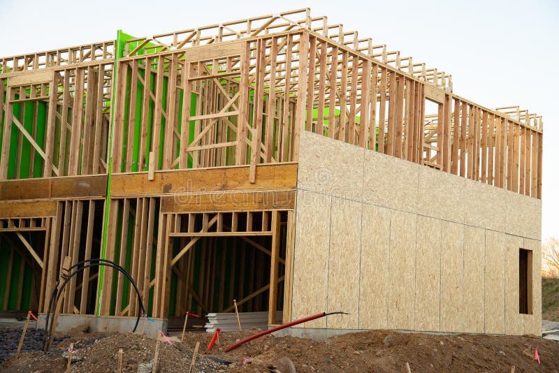 Wooden Frame Structure House Building Stock Image - Image of beam ...