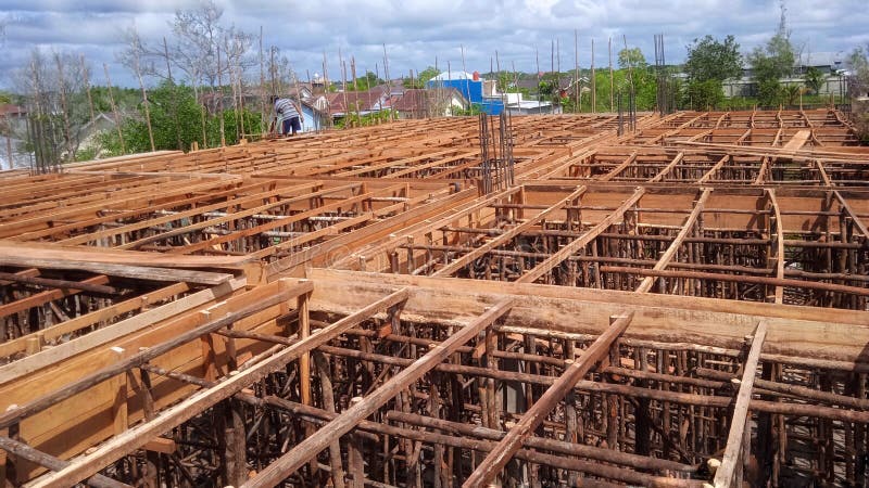 Wooden Frame Supporting the Beam Structure Under Construction Stock ...