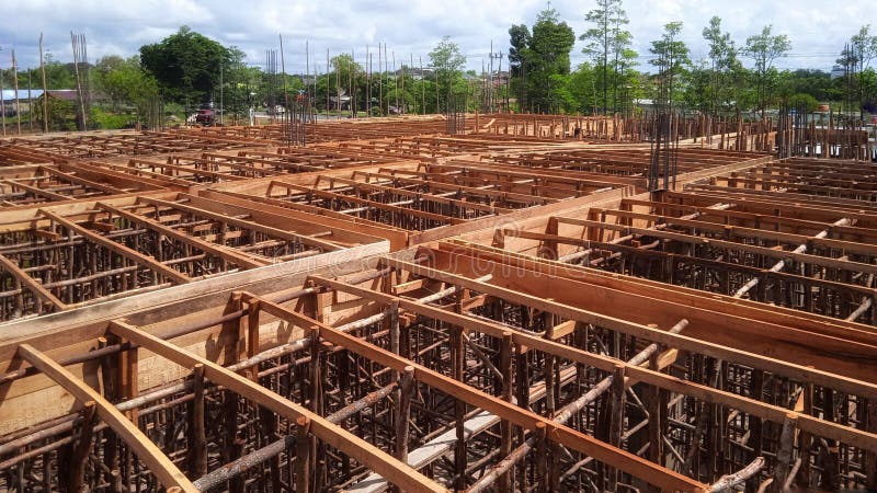 Wooden Frame Supporting the Beam Structure Under Construction Stock ...