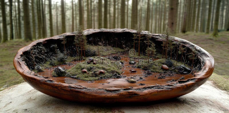 A Wooden Frame Surrounds a Tiny Forest Scene Featuring Birds Stock ...