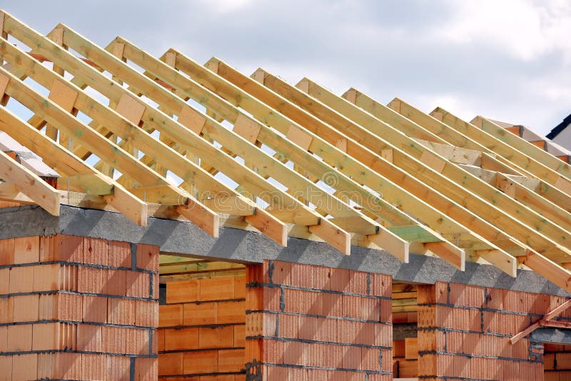 Wooden Frame Truss System of the Roof Building Stock Image - Image of ...