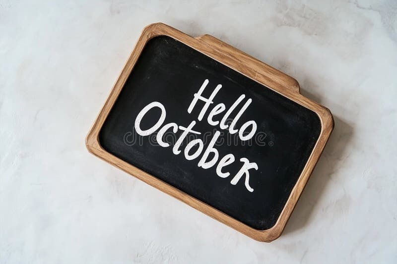 Wooden Framed Blackboard with the Words Hello October, on a Light ...