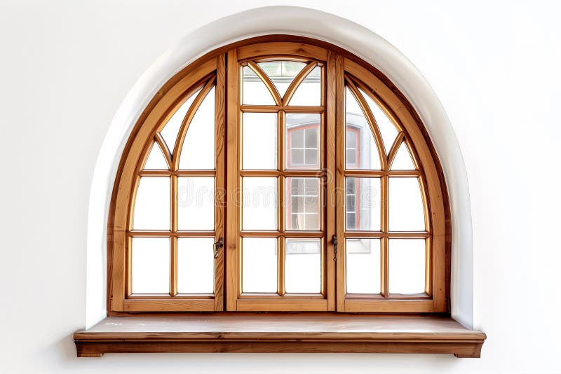 Window with Wooden Frame on White Wall Stock Image - Image of wall ...
