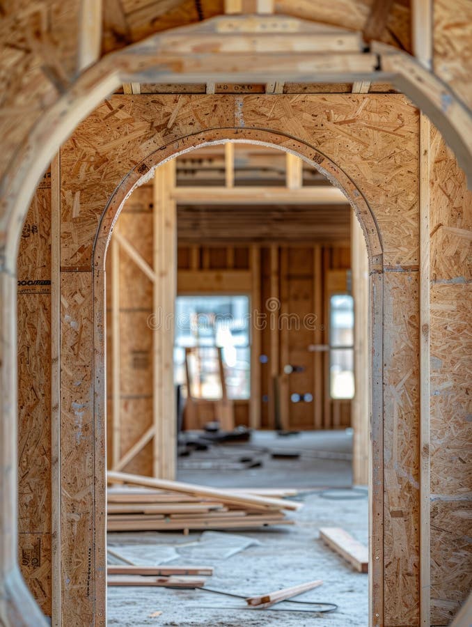 Wooden Frames and Beams in an Unfinished House Construction Site. Stock ...