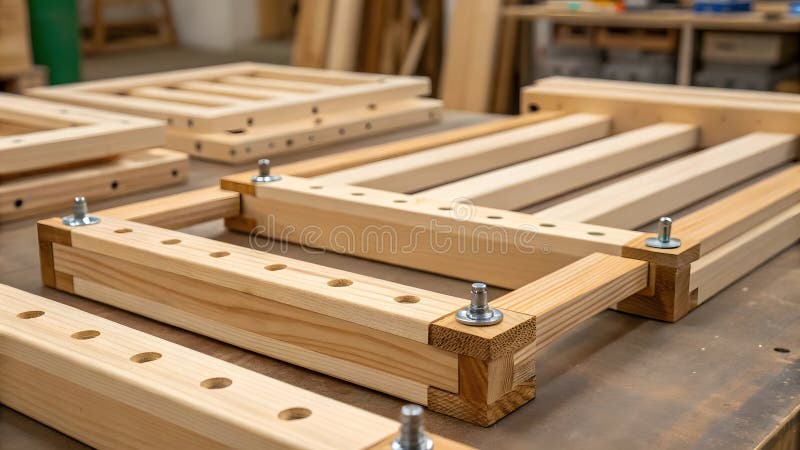 Wooden Framework Assembly on a Workshop Table in a Carpentry Studio ...