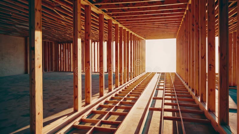 Wooden Framework of a Building Under Construction in Sunlight Stock ...