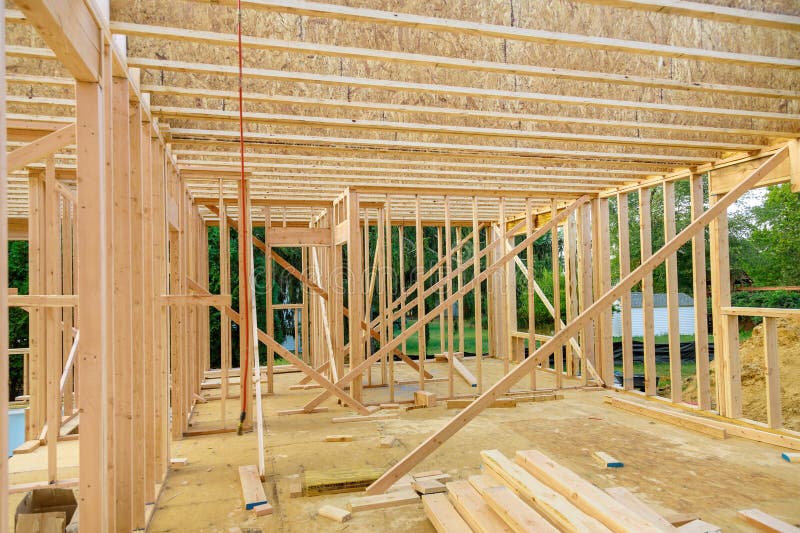 Framing Beams at Wooden Framework Construction of New House Under ...