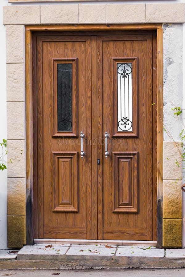 Wooden Front Door of a Home Stock Image - Image of reflection ...