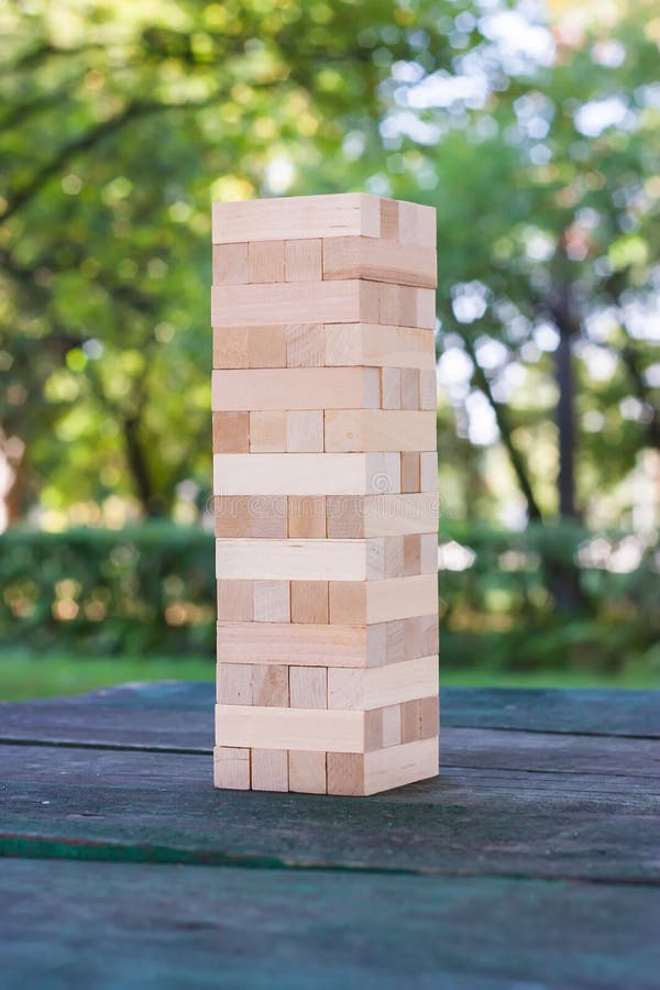 Wooden Game Block Standing on the Table Stock Image - Image of wooden ...
