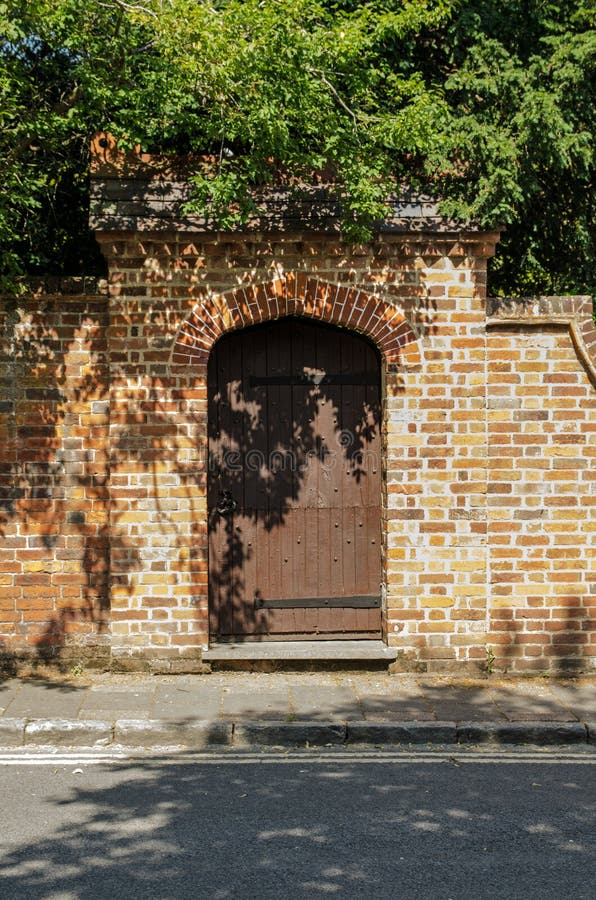 Wooden Garden Gate in Brick Wall Stock Image - Image of wood, wooden ...